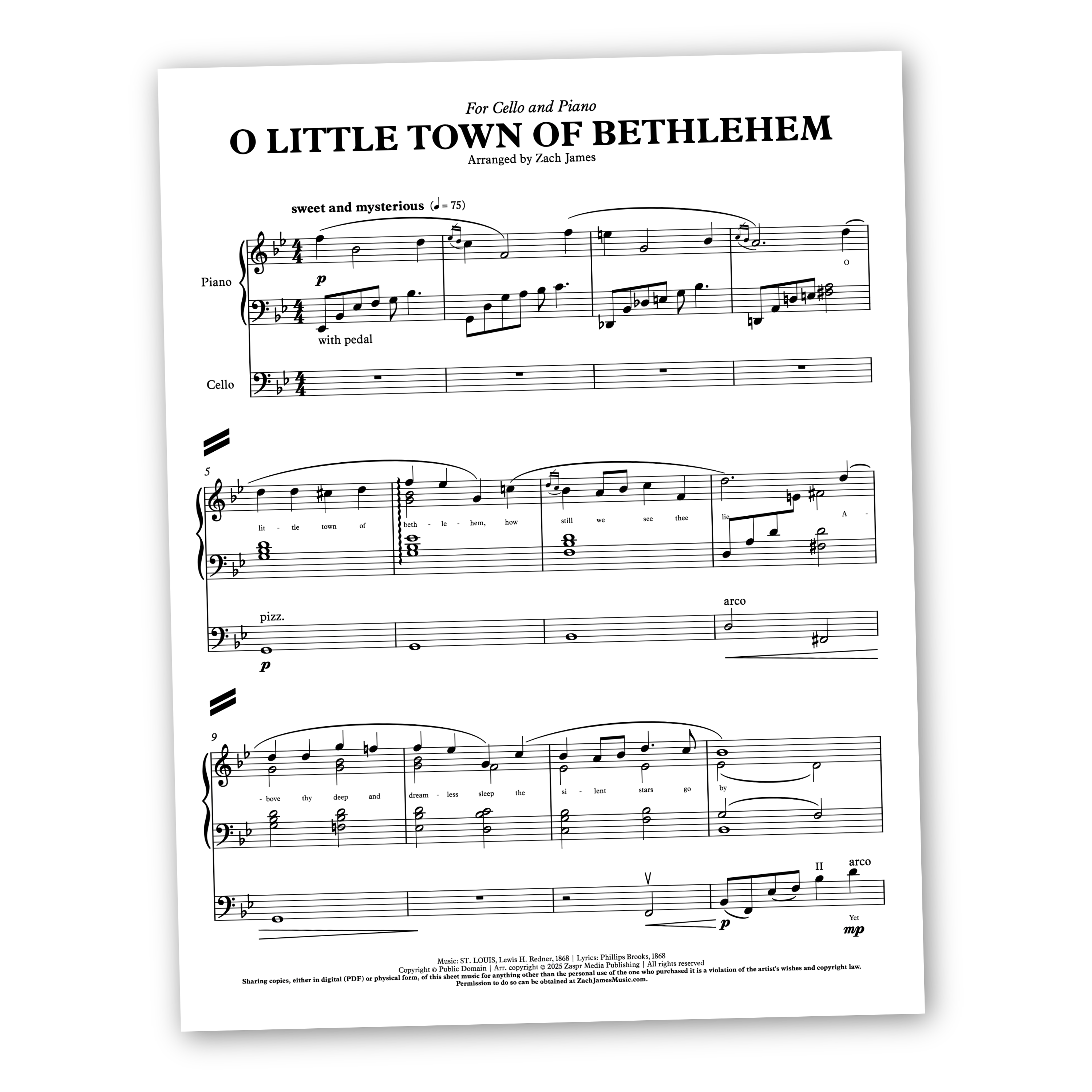 O Little Town of Bethlehem - Piano & Cello Duet – Zach James Music