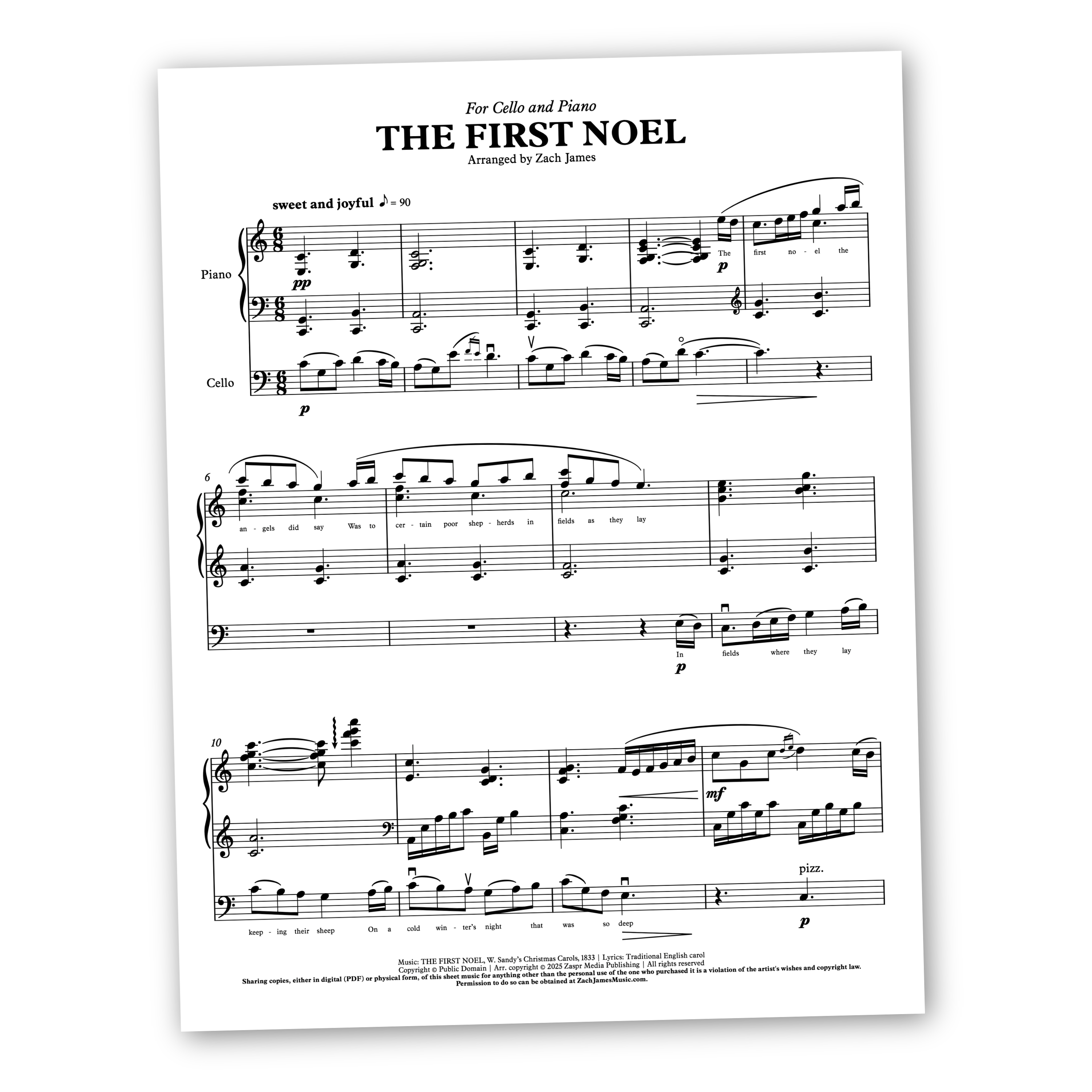 The First Noel - Piano & Cello Duet – Zach James Music